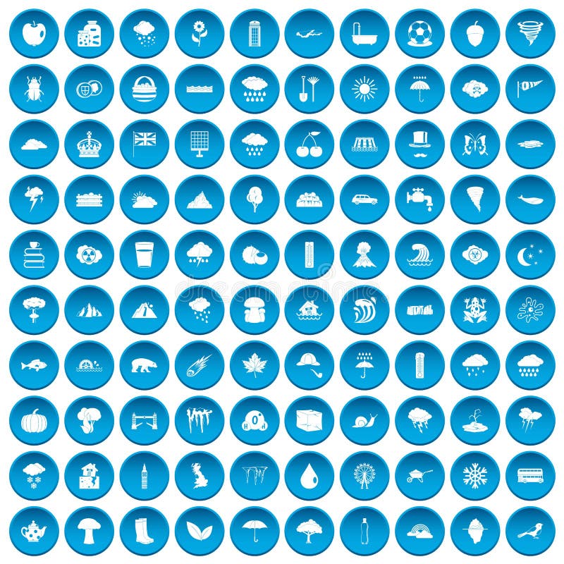 100 rain icons set blue stock vector. Illustration of rainbow - 96548033