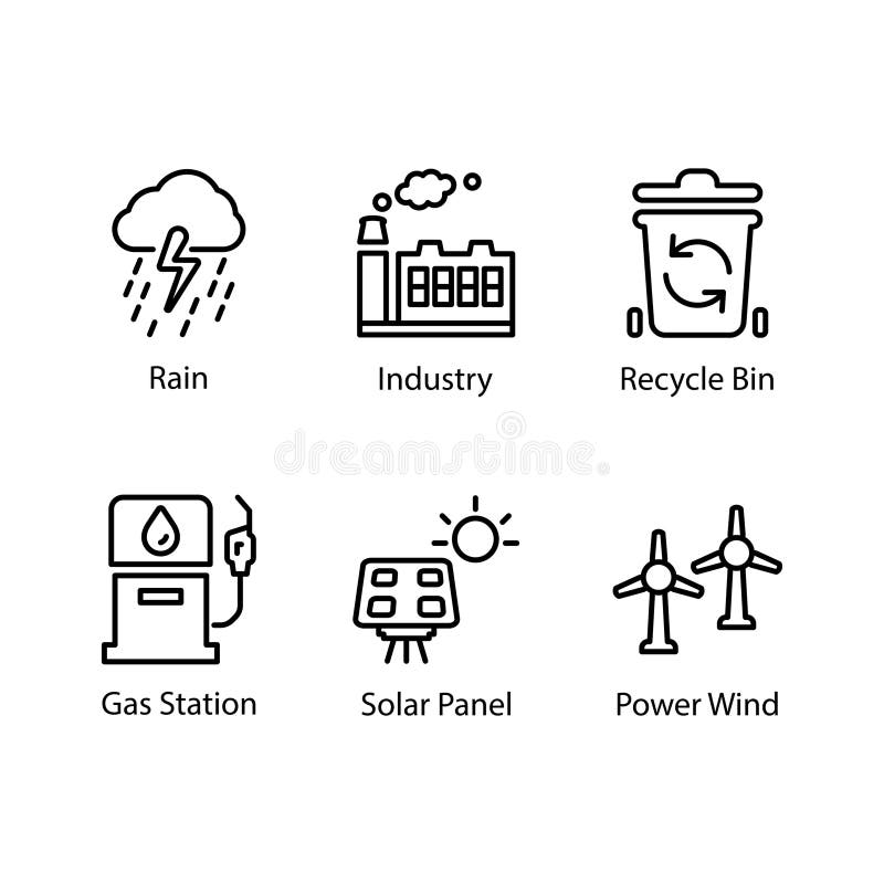 Rain, Industry, Recycle Bin, Gas Station, Solar Panel, Power Wind, Icon ...