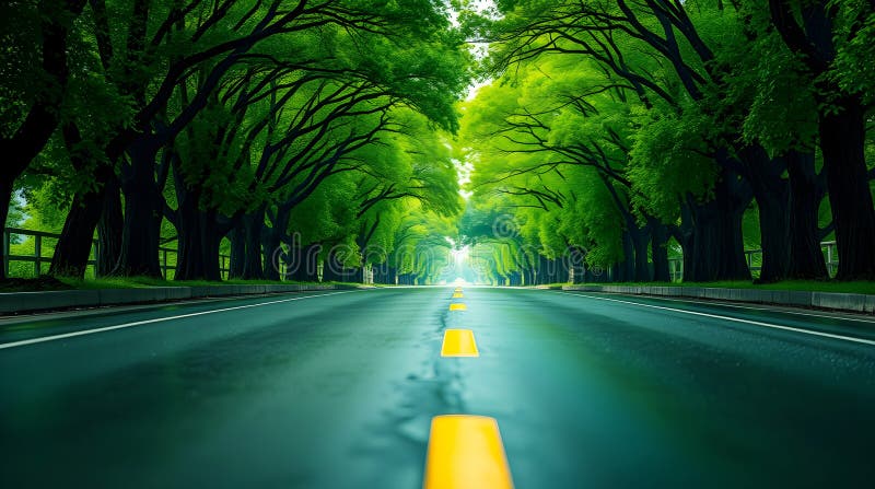 Rain-Kissed Pathway stock illustration. Illustration of adventure ...