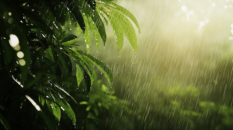 Rain on Leaves, Realistic, Cinematic Light, Sharp Focus. Stock Photo ...