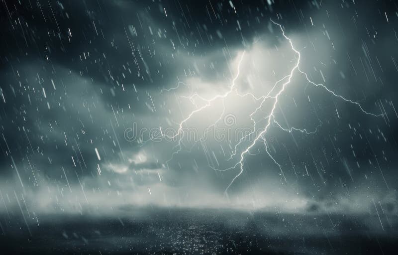 Rain and Lightning Storm Over a Wet Surface Stock Photo - Image of ...