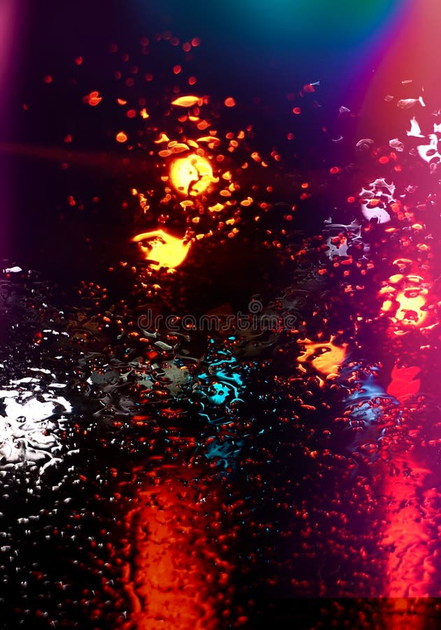 Rain and Lights on the Window at Night Stock Photo - Image of bokeh ...
