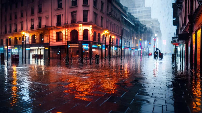 Rain in the middle of town stock illustration. Illustration of skyline ...