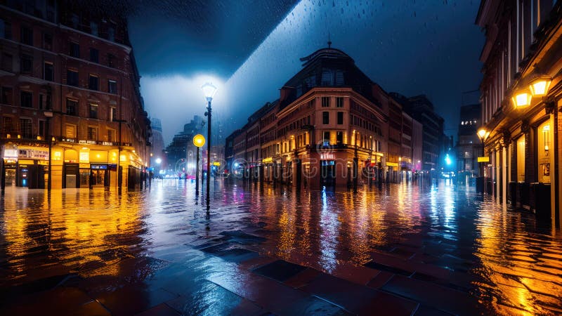 Rain in the middle of town stock illustration. Illustration of middle ...