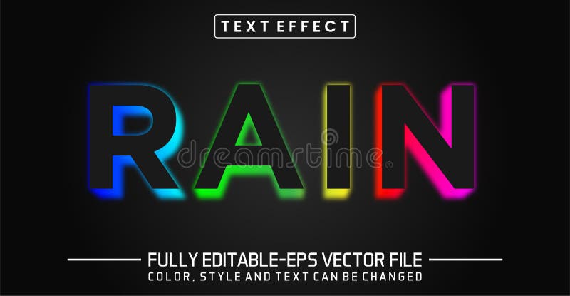 Rain Modern Neon Bright Text Effect Full Editable Text Stock Vector ...
