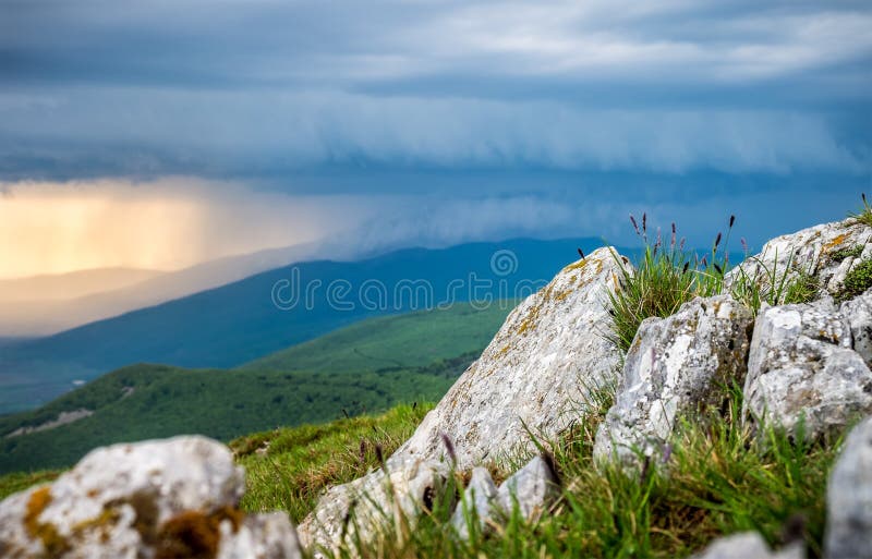 Rain in mountains stock photo. Image of scenery, cloud - 250258746