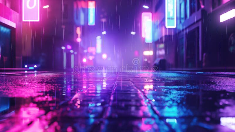 Rain in the Neon City at Night. Generative AI Stock Photo - Image of ...