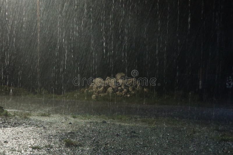 Rain at Night. Dark Background Shot of Rain Falling Stock Photo - Image ...