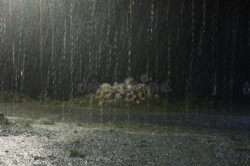 Rain at Night. Dark Background Shot of Rain Falling Stock Image - Image ...