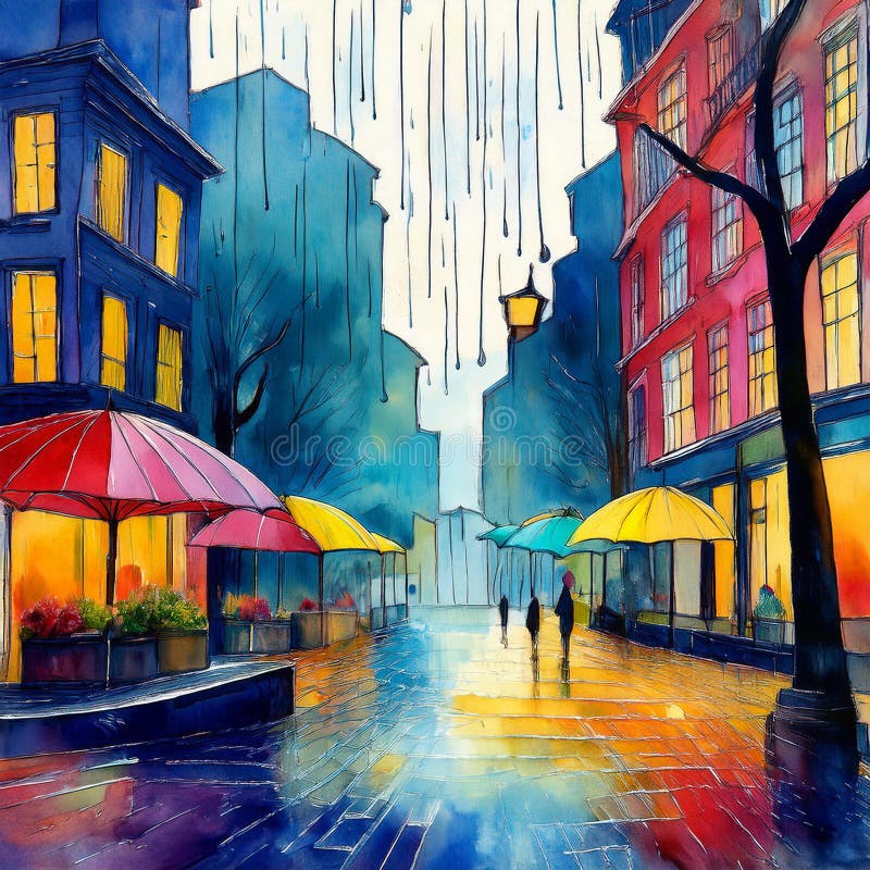 Rain Over the City stock illustration. Illustration of aigenerated ...