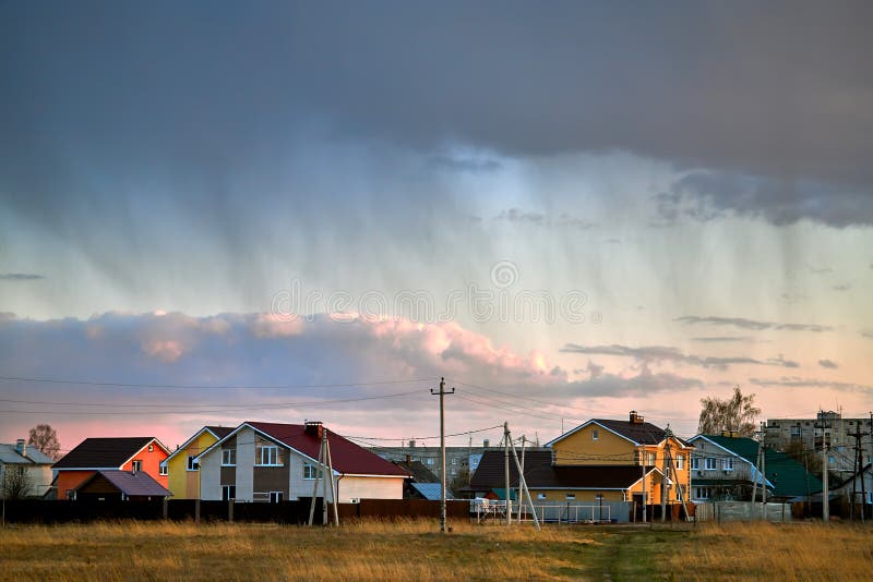 Rain Over the Village. Rain Traces in the Sky Stock Image - Image of ...