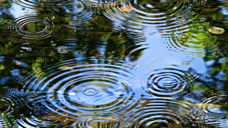 Rain Pattern on the Water Surface, with Raindrops Creating Delicate ...