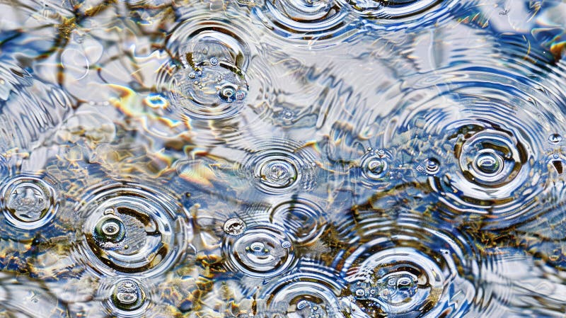 Rain Pattern on the Water Surface, with Raindrops Creating Delicate ...