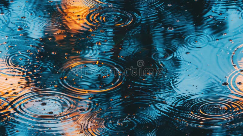 Rain Pattern on the Water Surface, with Raindrops Creating Delicate ...