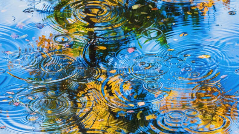 Rain Pattern on the Water Surface, with Raindrops Creating Delicate ...