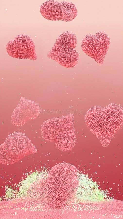 Rain of Peach Color Hearts Disintegrating into Small Particles Stock ...