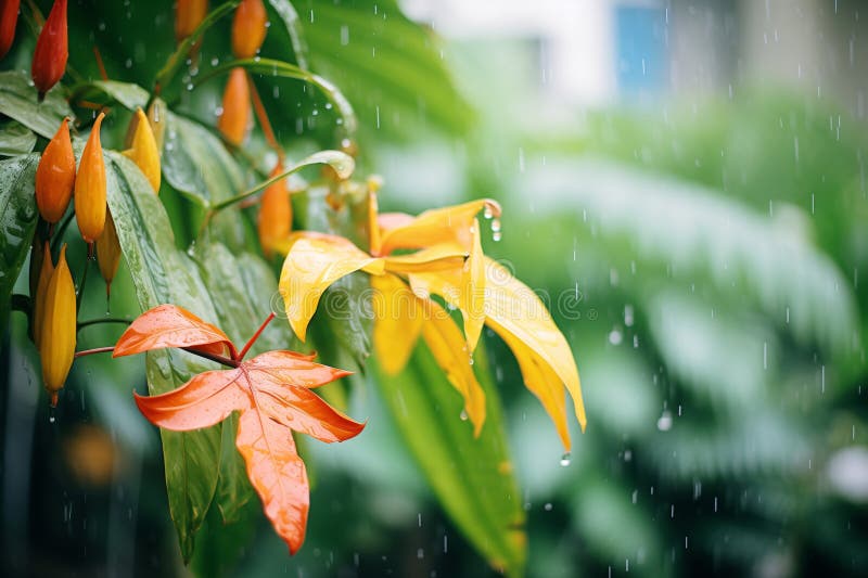 Rain Pouring on Leaves, Representing a Tropical Hardiness Zone Stock ...