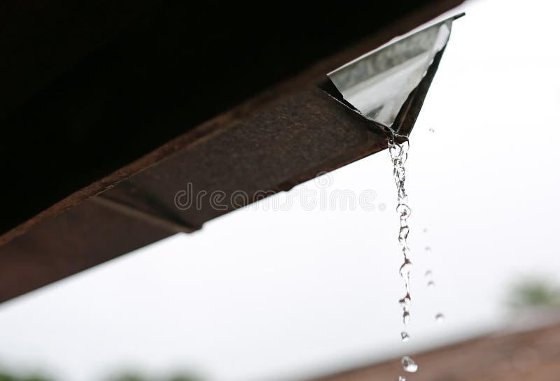 Rain Pouring Off Roof Against Nature Background Stock Image - Image of ...