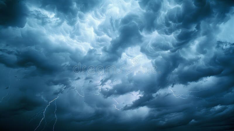 Rain Pours Down As Lightning Lights Up the Sky Revealing the Ragged ...