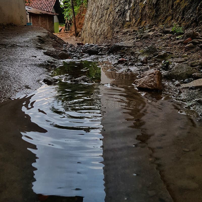 Rain puddle stock image. Image of canal, water, snow - 199794407