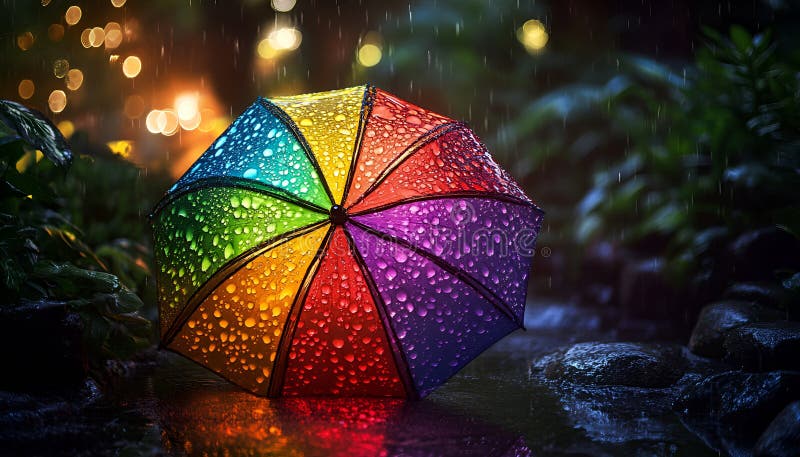 Rain on Rainbow Umbrella Weather Concept - Spring and Fall Shower with ...