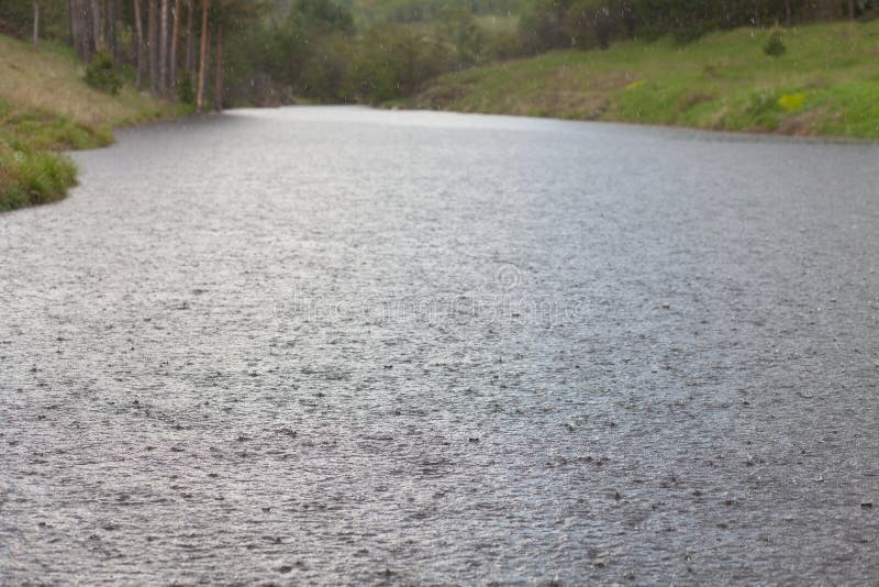 Rain on the river stock photo. Image of pouring, landscape - 72049780