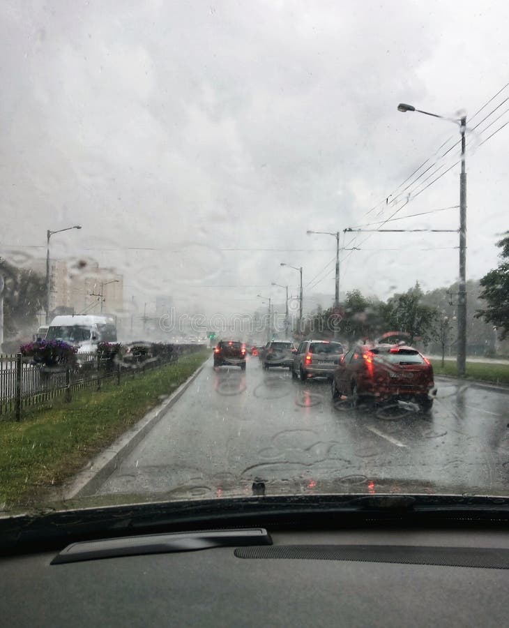 Rain road car street city stock image. Image of road - 154580701
