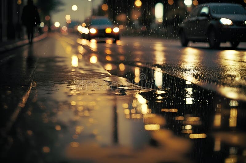 Rain on the Road in the City. Shallow Depth of Field Stock Illustration ...