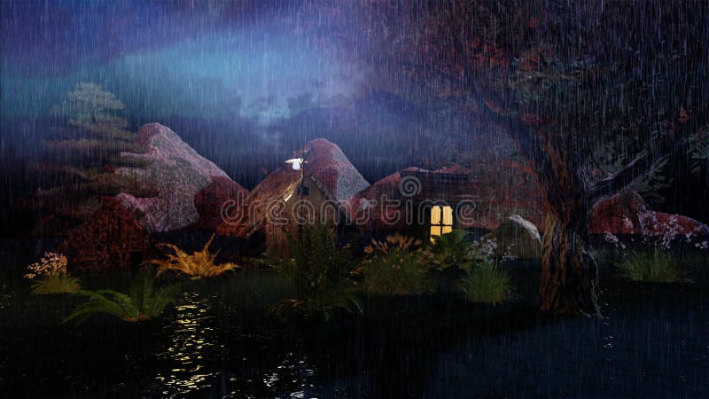 Night Rain. Raining on the Floor and Balcony at Night in Bangkok Stock ...