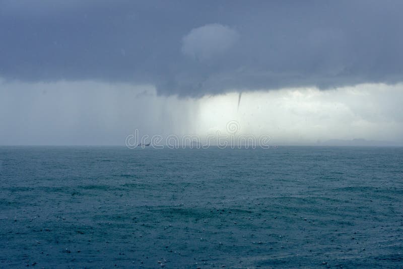 Rain in Sea with Dark Clouds and Tornado Stock Image - Image of nature ...