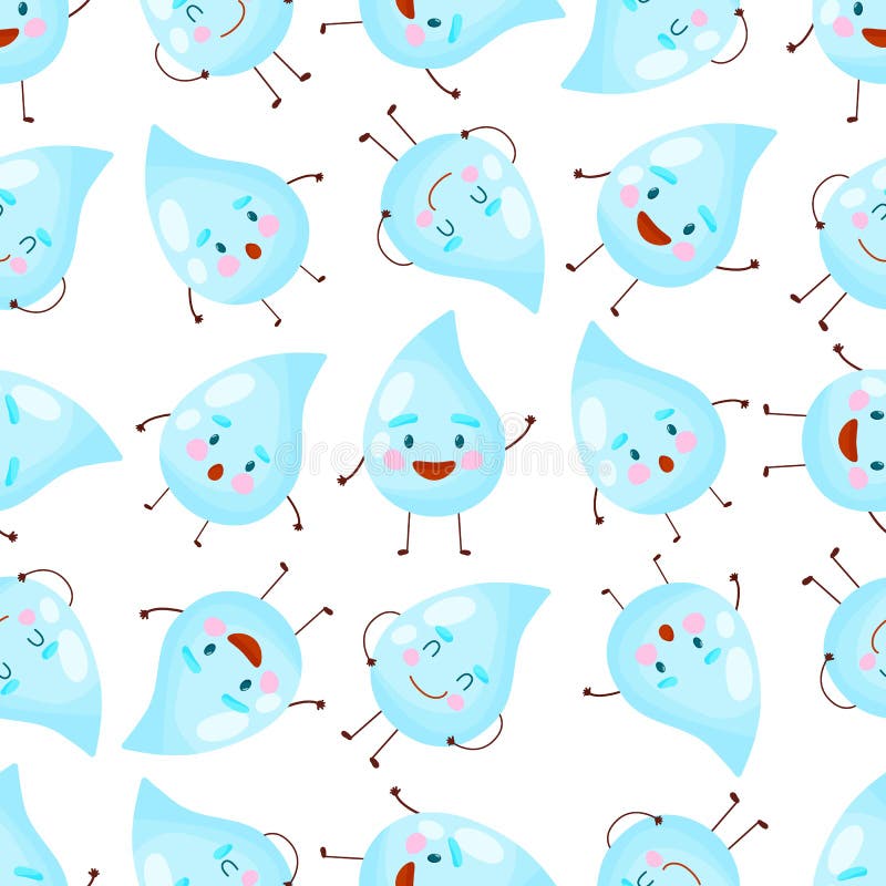 Rain Seamless Vector Pattern. Falling Cute Character Water Drops Stock ...