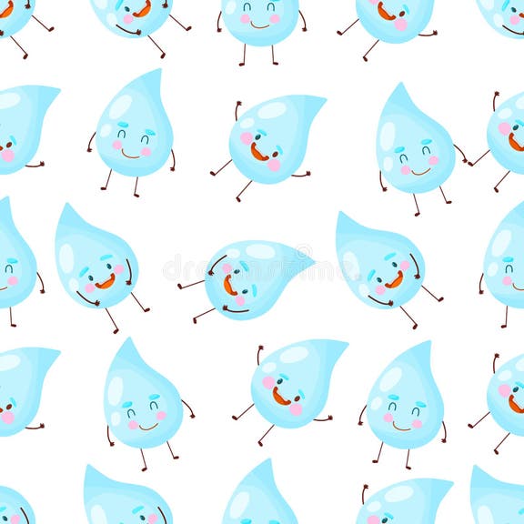 Rain Seamless Vector Pattern. Falling Cute Character Water Drops Stock ...