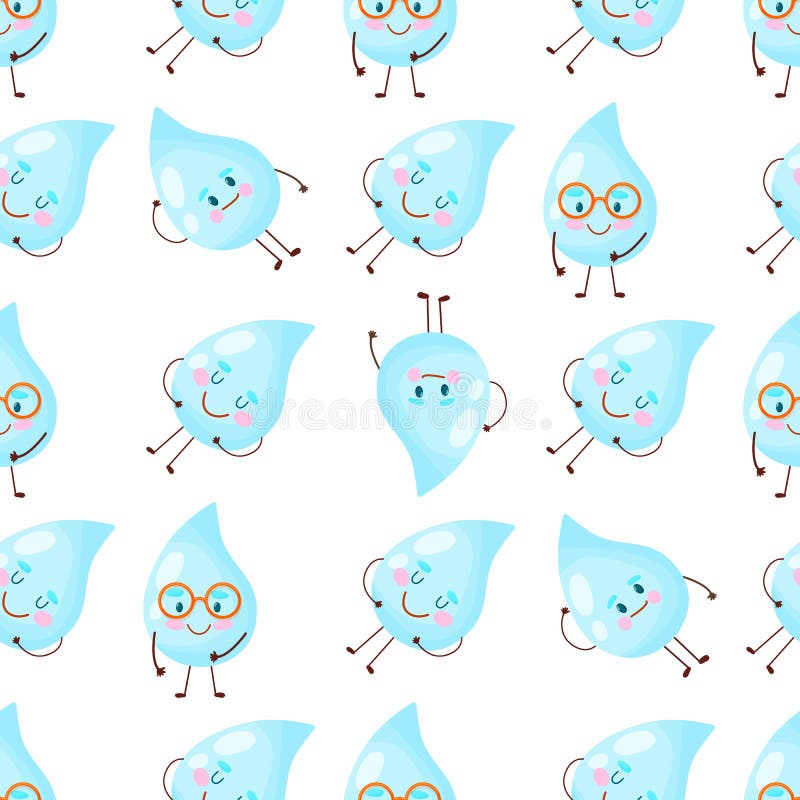 Rain Seamless Vector Pattern. Falling Cute Character Water Drops Stock ...