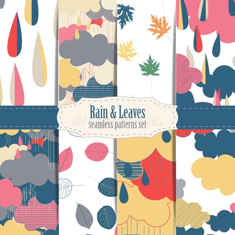 Rain Season Set of Seamless Patterns. Stock Illustration - Illustration ...