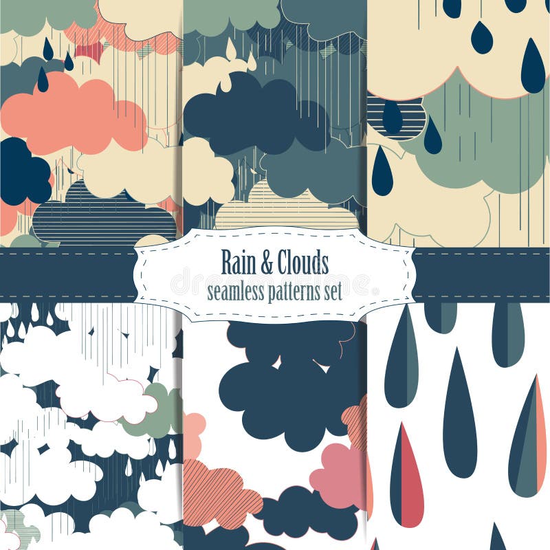 Rain Season Set of Seamless Patterns. Stock Vector - Illustration of ...