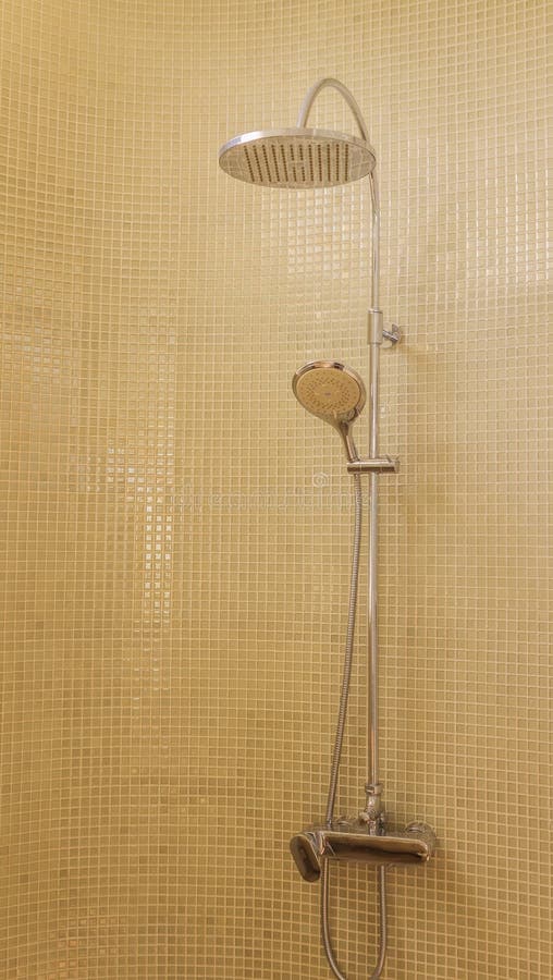 Rain Shower in Luxury Bathroom with Mosaic Tile Stock Photo - Image of ...