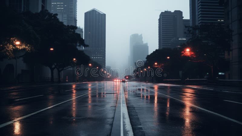Rain Slicked City Road in a Moody Setting Stock Illustration ...