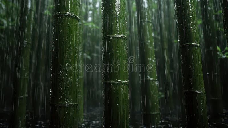 Rain-Soaked Bamboo Forest stock illustration. Illustration of green ...