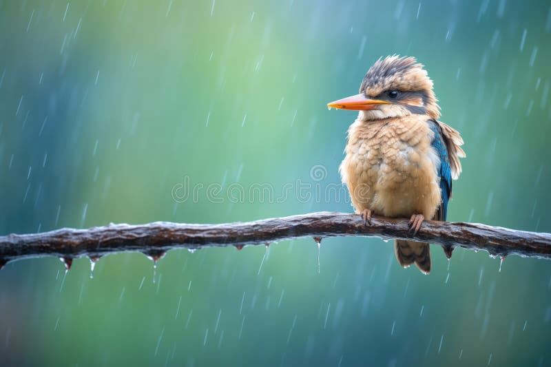 Rain-soaked Kookaburra on a Drooping Limb Stock Photo - Image of ...