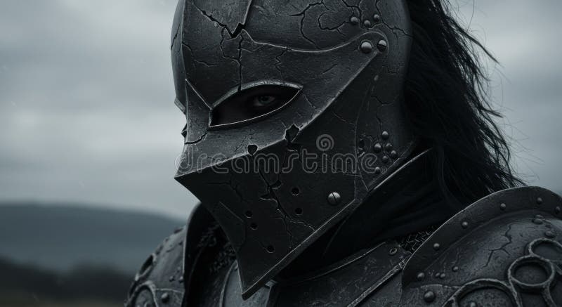 Rain-Soaked Medieval Knight in Dark Armor Stock Illustration ...