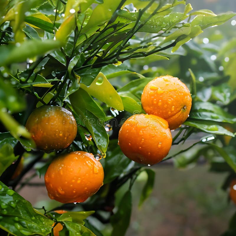 Rain Soaked Oranges in the Garden Stock Image - Image of deciduous ...