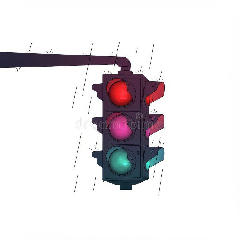 Rain-Soaked Traffic Light Illustration Stock Illustration ...