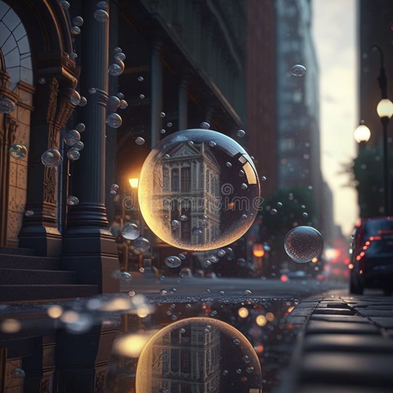 Rain of Soap Bubbles in a City, AI Generated Stock Illustration ...
