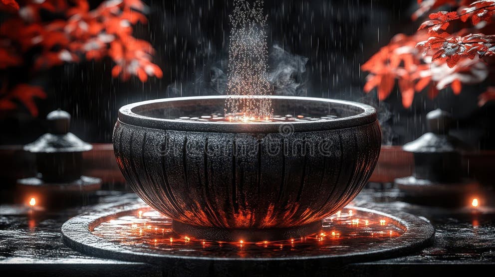 Rain, Stone Bowl, Water Feature Stock Photo - Image of peaceful, bowl ...