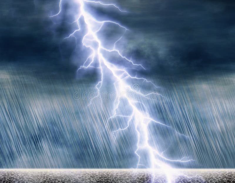 Rain Storm Background with Lightning in Cloudy Weather Stock ...