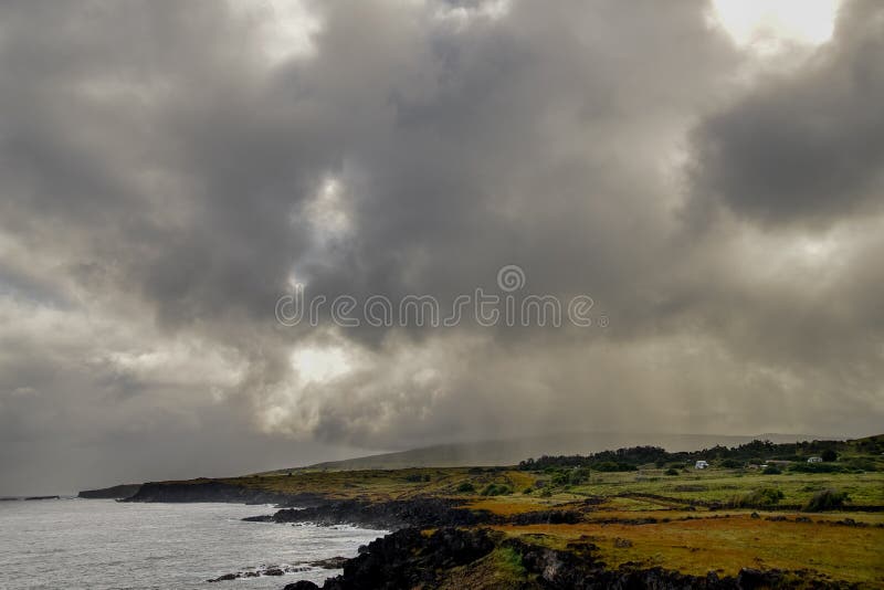 Rain and Storm on the Coast of Easter Island, Chile Stock Image - Image ...