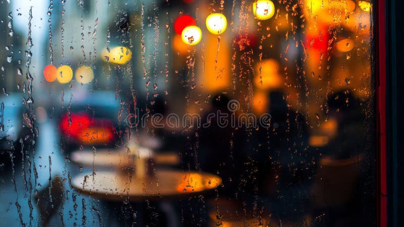 Rain-streaked Window with Blurred City Lights at Night Stock ...