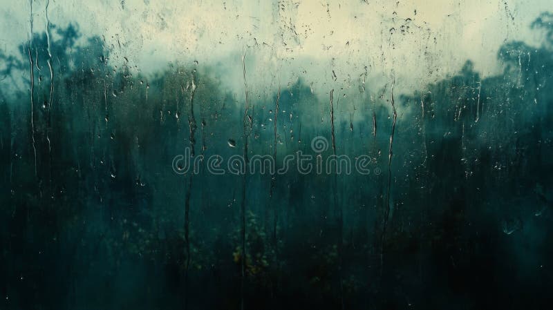 Rain-Streaked Window with a Blurred Forest View Stock Illustration ...