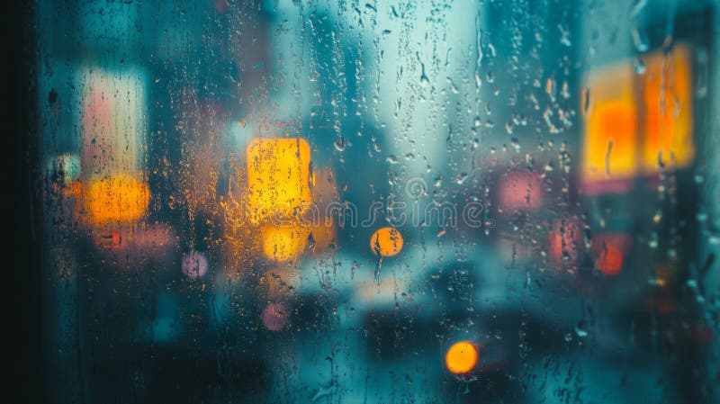 Rain-streaked Window with Blurry City Lights Stock Illustration ...
