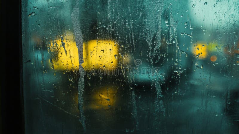 Rain-Streaked Window with Blurry Yellow Lights Stock Illustration ...